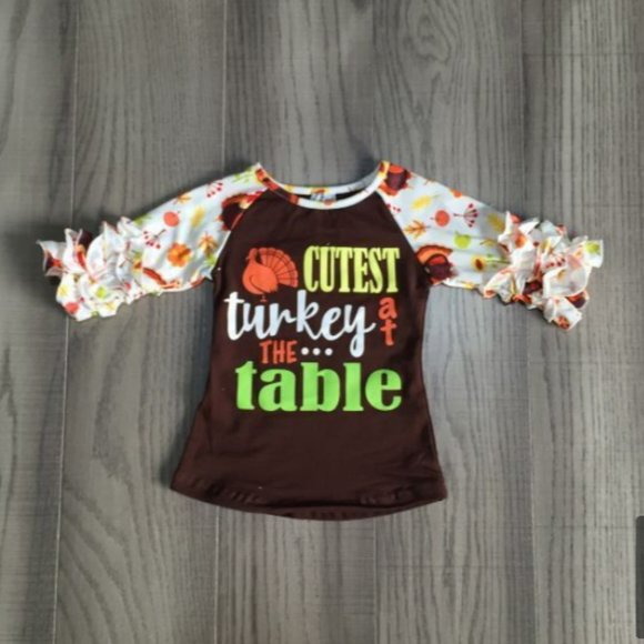 Shirts & Tops | Boutique Girls Cutest Turkey Thanksgiving Ruffle Sleeve ...